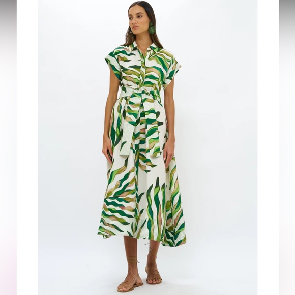 Oliphant | Dresses | Oliphant Belted Shirt Dress Maldives Green Xl ...